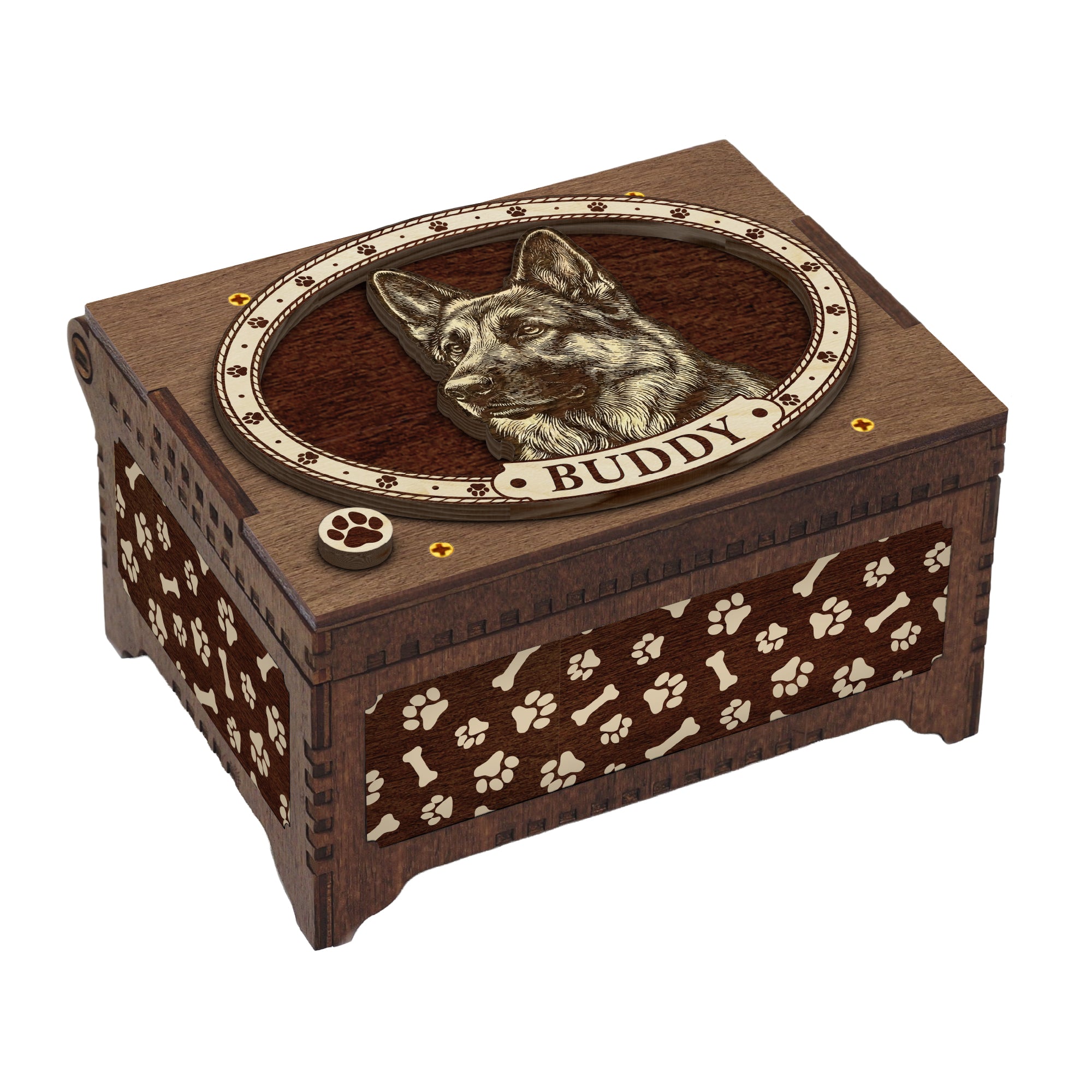 German Shepherd Dog Memorial Music Box, Keepsake Urn, Custom Dog Name ...