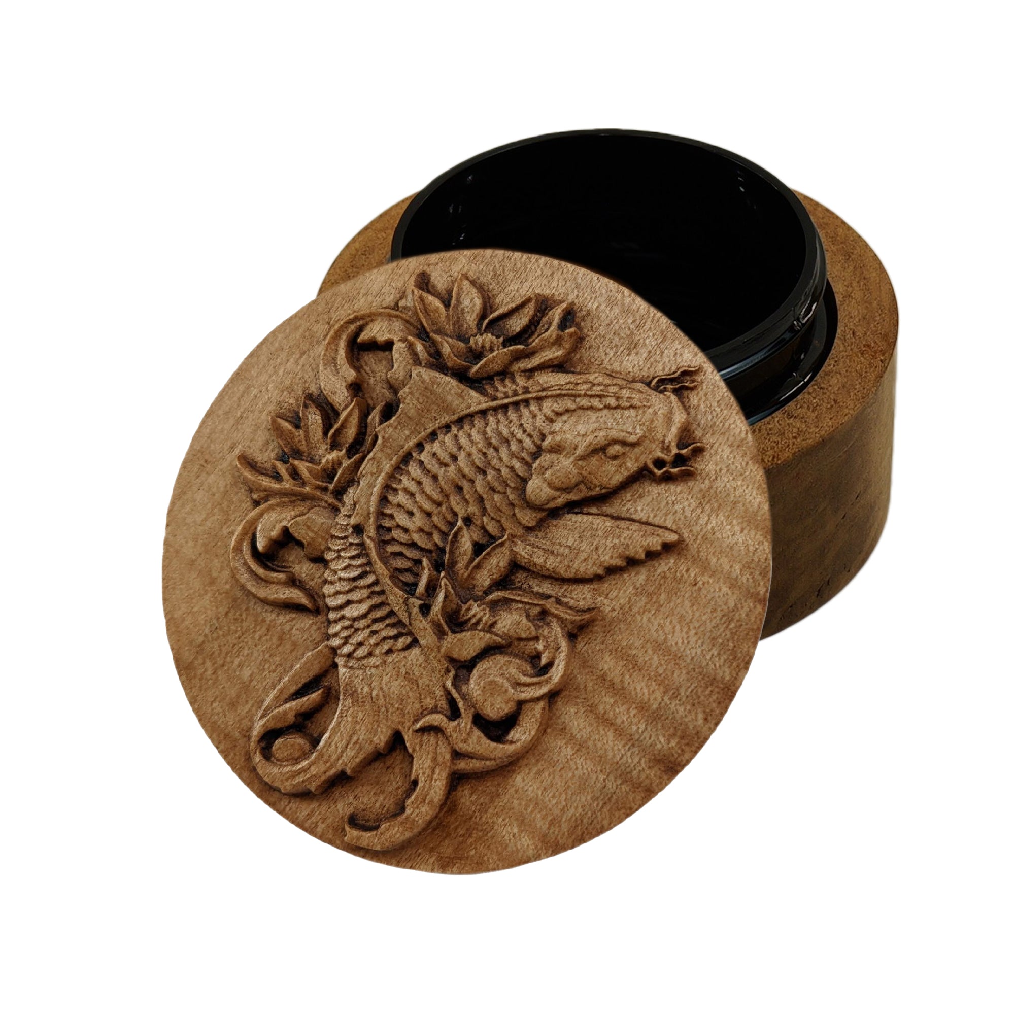Koi Fish Carved Box, Keepsake Urn, Your Text Engraved – Davidson Workshop
