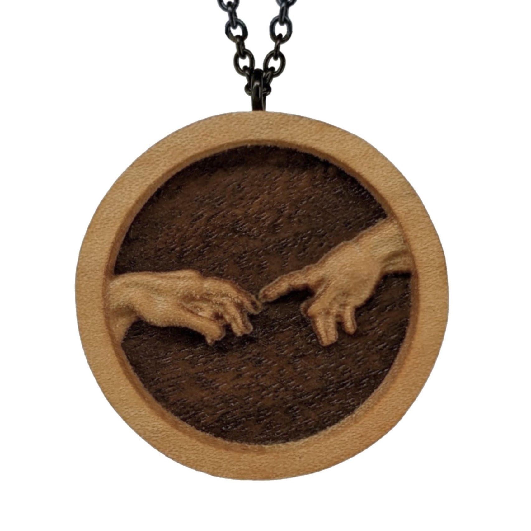 The Creation of Adam by Michelangelo Carved Wood Pendant Necklace ...